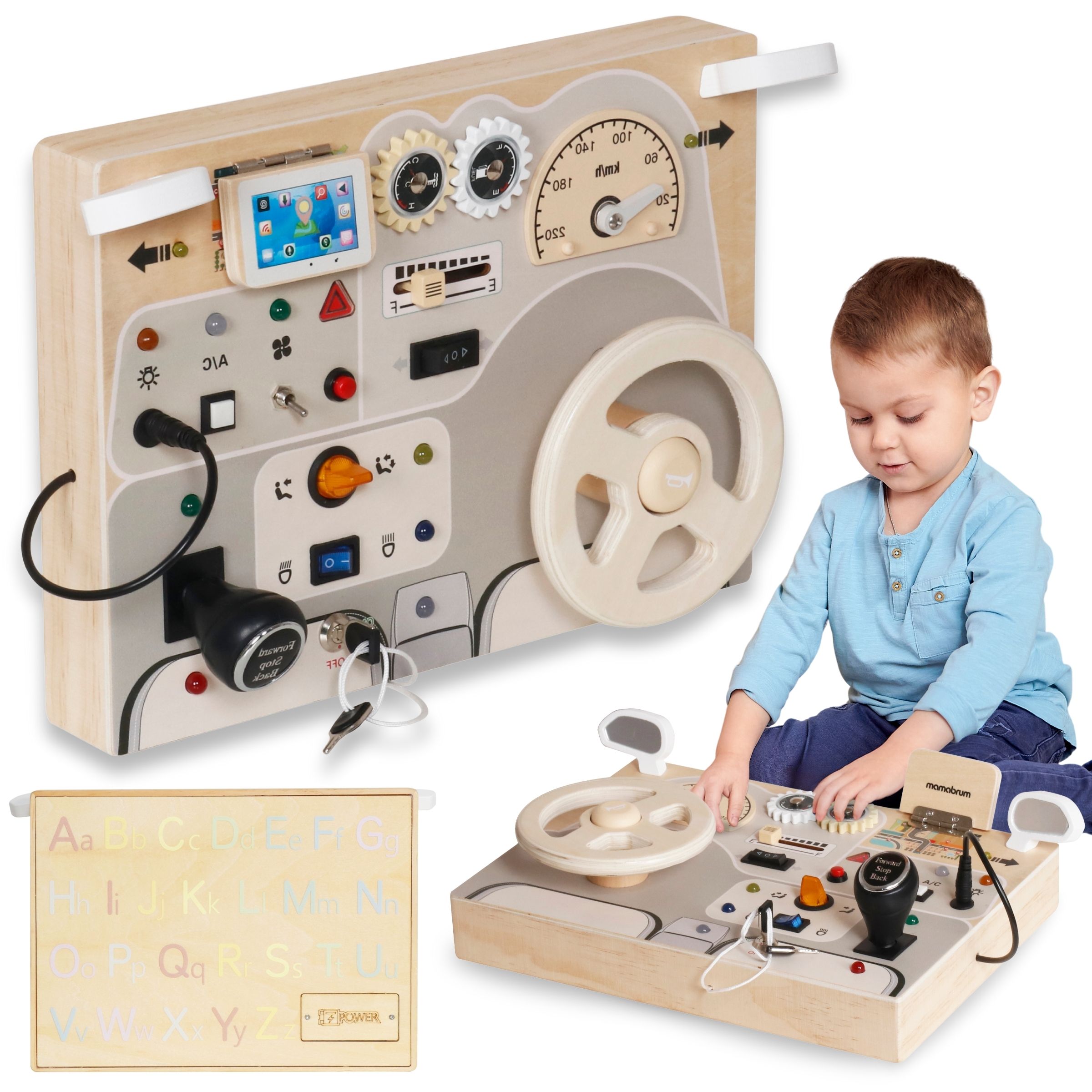 Montessori dřevěná hrací deska pro malé děti - palubní deska auta ...